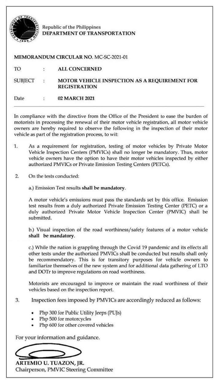 InsideRACING DOTr Clarifies Memo on Motor Vehicle Inspection